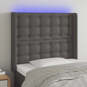 Čelo postele s LED šedé 93 x 16 x 118/128 cm umělá kůže