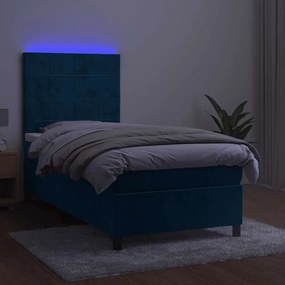 Box spring postel s matrací a LED tmavě modrá 90x200 cm samet 3136105