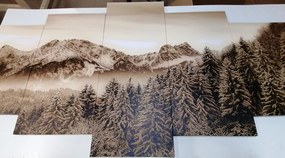 5-dílný obraz zamrzlé hory v sépiovém provedení Varianta: 200x100