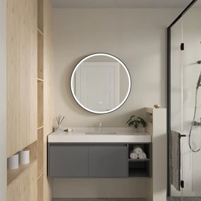 Erga Olivia, kulaté LED zrcadlo 80cm, černý kovový rám, 1840 lm, 6500K, ERG-V01-202-8080-BK