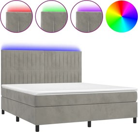 Box spring postel s matrací a LED světle šedá 160x200 cm samet 3136251