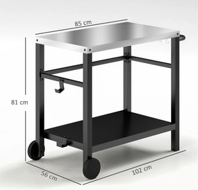 Grilovací vozík Dvoupatrový servírovací vozík s pracovní plochou Police Háčky Kolečka Nerezová ocel 102 x 56 x 81 cm
