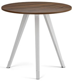 Konferenční stůl PRIMO ZEN, průměr 80 cm, bílá podnož, ořech