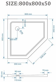 BPS-koupelny Pětiúhelníková akrylátová sprchová vanička HYD-PSV-RAVE 80x80 bílá