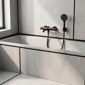 Rea Rivo, nástěnná vanová baterie s ruční sprchovou soupravou, černá matná, REA-B9324
