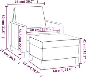 Křeslo s podnožkou růžová 60 cm samet 3201048