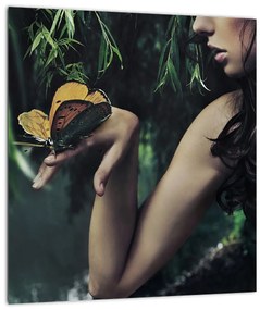Obraz půvabné ženy s motýlem (30x30 cm)