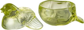 Zelená skleněná nádoba s víkem ptáček - 14*14*13cm/ 250ml