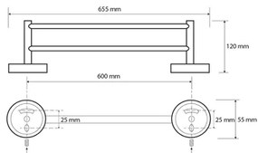 Sapho - Nástěnný věšák na ručníky X-ROUND 12x65,5 cm černá
