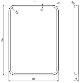 Sapho, FLOAT LED podsvícené zaoblené zrcadlo v rámu 500x700mm, bílá, 22571