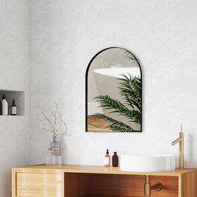 HOMCOM Koupelnové Zrcadlo 50 x 70 cm se Zabezpečovací Fólií, Koupelnové Zrcadlo s Hliníkovým Rámem, Nástěnné Zrcadlo do Koupelny a Ložnice, Černé