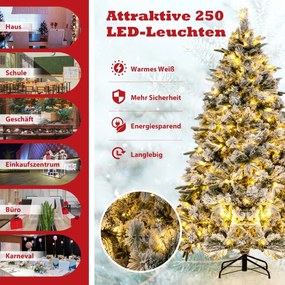 Costway 180 cm Umělý vánoční stromeček se sněhem a 250 Teplá bílá LED svítí