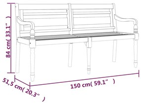 Lavice Batavia s královsky modrou poduškou 150 cm masivní teak,  3100836