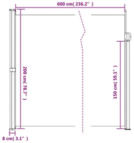 Zatahovací boční markýza krémová 200 x 600 cm,  4004550