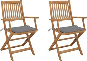 vidaXL Skládací zahradní židle s poduškami 2 ks masivní akáciové dřevo [3064591] Barva: Šedá