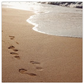 Obraz - stopy v písku a moře (30x30 cm)
