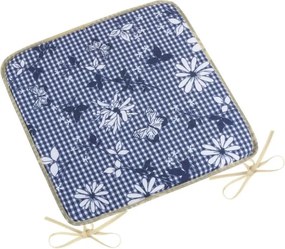 Bellatex Sedák DITA hladký 40x40 cm Kostička s květem modrá