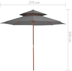 vidaXL Marketos Dvoupatrový slunečník s dřevěnou tyčí 270 cm antracitový