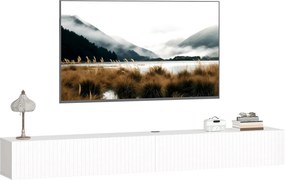 HOMCOM Zavěšený TV nábytek 180 cm, TV nábytek pro televizory až do 183 cm, 2 sklápěcí dveře, 180x25x22 cm, bílá
