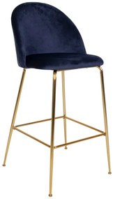 OnaDnes -20% Nordic Living Modrá sametová barová židle Anneke se zlatou podnoží 76 cm
