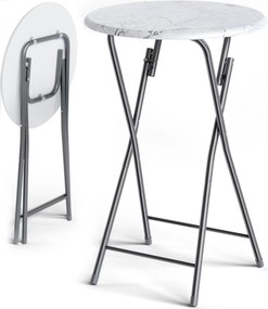 Deuba Skládací barový stůl Ø60 cm - bílý/ mramorový vzhled