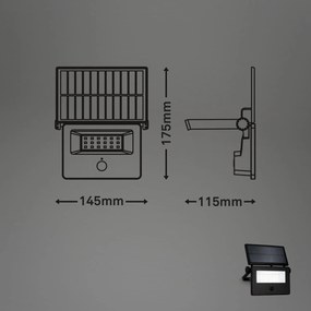 BRILO 3856015 Solární LED venkovní nástěnné svítidlo vč. IR senzoru, černé, 5W, 400 lm, sklo/plast - BRILO