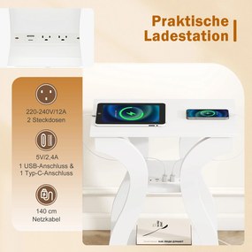 Costway Sada 2 koncových stolků s nabíjecí stanicí 3 postranní skříňky