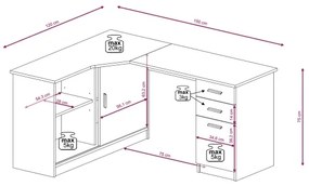 Psací stůl s policí a zásuvkami ROBERTO pravá dub artisan/bílá