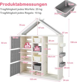 Costway Dětský regál ve tvaru domečku s tyčí na šaty, dětská knihovnička