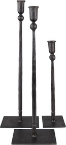 3ks černý antik kovaný svícen Hillo - 16*10*52 / 16*10*49 / 10*9*35 cm
