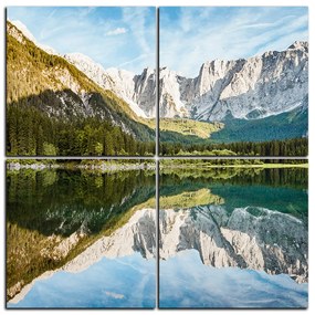 Obraz na plátně - Alpské štíty odrážející se v klidném jezeře - čtverec 3157E (100x100 cm)
