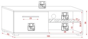 TV stolek Moon s LED osvětlením 100 cm bílý mat/bílý lesk