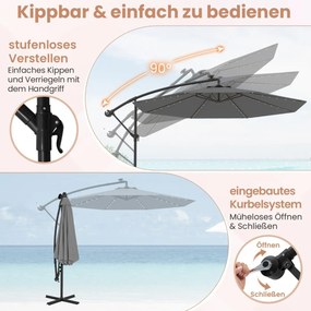 Costway Ø 300 cm konzolový deštník se 40 solárními LED světly a pytli s – šedá