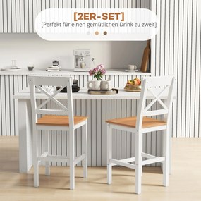 HOMCOM Set 2 Barových Židlí Vysoký Sedák 60,2 cm Dřevěné Kuchyňské Židle s Opěrkou a Podnožkou Nosnost 120 kg pro Jídelnu a Obývací Pokoj Přírodní a …
