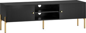 HOMCOM TV nábytek pro televizory až do 165,1 cm, žebrované dveře, otevřené přihrádky, kovové nohy, 140 x 38 x 45,9 cm, černé