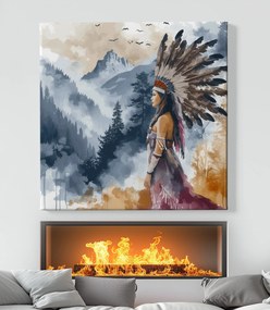 Obraz na plátně - Indiánská žena Orlí přelet FeelHappy.cz Velikost obrazu: 100 x 100 cm
