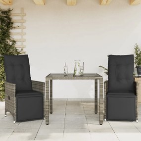 3dílný zahradní bistro set s poduškami šedý polyratan 3276893