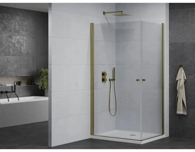 Mexen Pretoria Duo sprchový kout s otočnými dveřmi 80 x 70 cm, Průhledné, Zlatá + sprchová vanička Flat - 852-080-070-50-02-4010