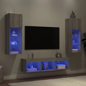vidaXL 5dílná obývací stěna s LED šedá sonoma kompozitní dřevo