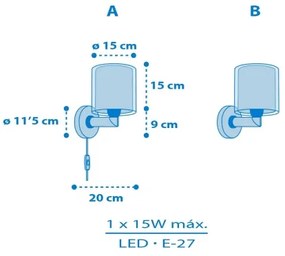 Dalber 41579T - Dětská nástěnná lampa BABY TEDDY 1xE27/15W/230V modrá