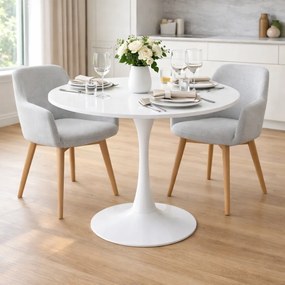 Jídelní stůl, kulatý, bílá matná, průměr 80 cm, REVENTON NEW