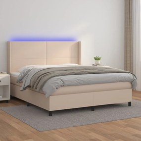 Box spring postel matrace a LED cappuccino 160x200cm umělá kůže