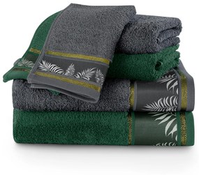 Sada bavlněných ručníků s rostlinným motivem Lahvově zelená Grafitová PARNA