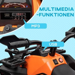 HOMCOM dětské vozidlo 12V s funkcí jízdy vpřed a vzad, hudební přehrávač MP3, světlomety, 3-8 km/h, 3-5 let, oranžová barva