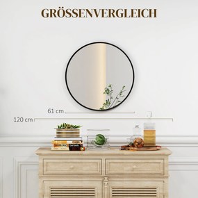 HOMCOM nástěnné zrcadlo 60 x 60 cm kulaté koupelnové zrcadlo s hliníkovým rámem, dekorativní zrcadlo do koupelny obývacího pokoje předsíně ložnice če…