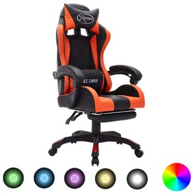 Herní židle s RGB LED podsvícením oranžovo-černá umělá kůže,  288012