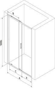 Mexen Exo, posuvné dveře do otvoru 140x200 cm, 6mm čiré sklo, chromový profil, 8151-140-000-01-00