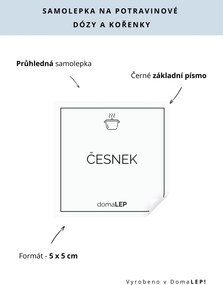 Samolepka na kořenky ČESNEK průhledná  5 × 5 cm základní písmo