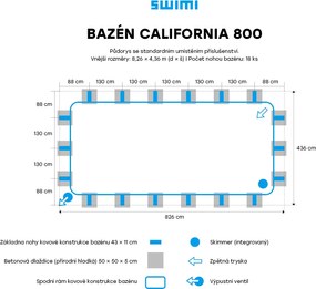 Technypools Bazén CALIFORNIA 800 8,26 x 4,36 x 1,25 m (9784P) Barva: šedá