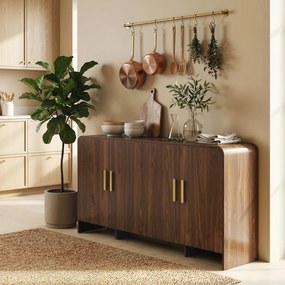 HOMCOM moderní komoda 152 cm, kredenc se 4 úložnými přihrádkami, tlumené dovírání, ořechová